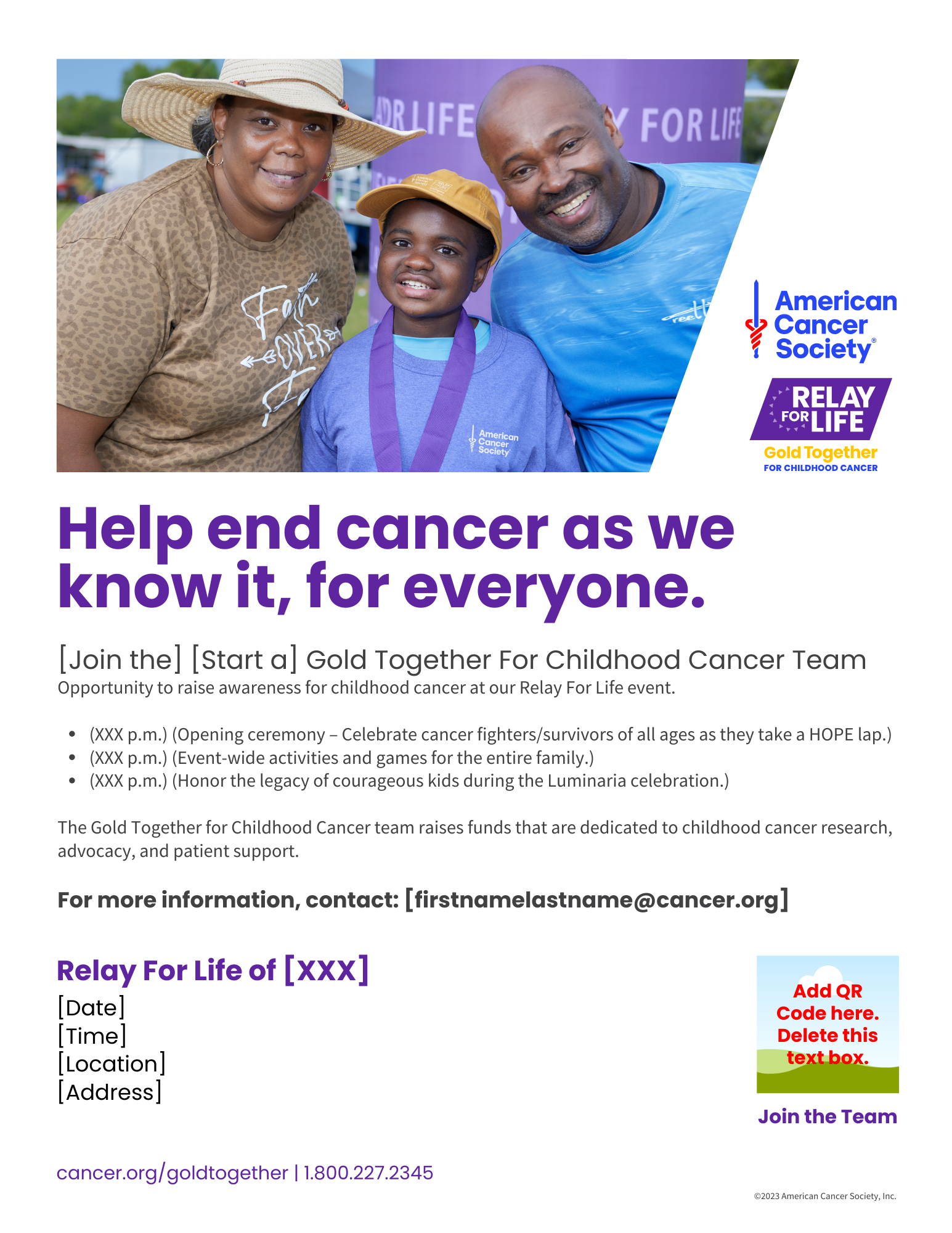 Gold Together Team Recruitment Flyer (customizable) - American Cancer ...